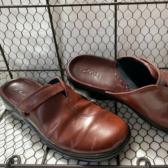 Clarks | Shoes | Clarks Womens Size 9m Burgandy Leather Mule Slip On ...
